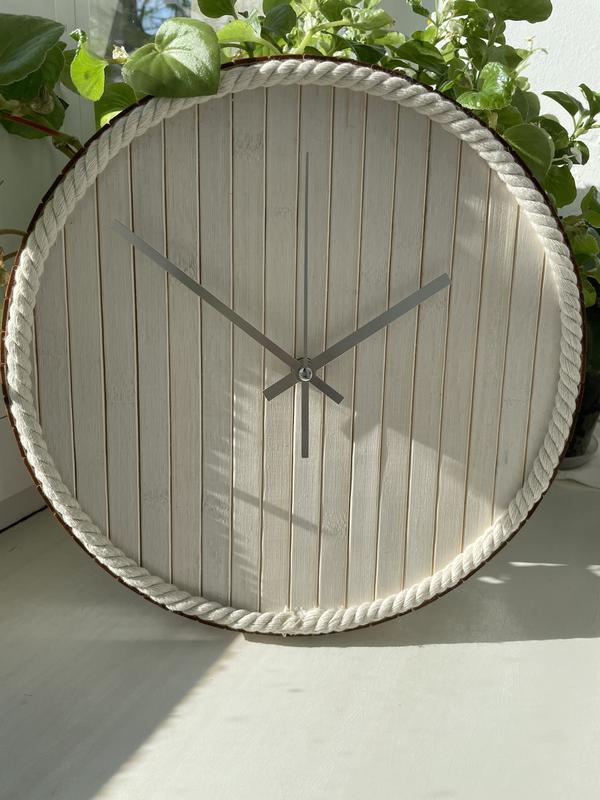 Годинник білий настінний годинник з бамбуку та білого канату годинник ручна робота сувенір