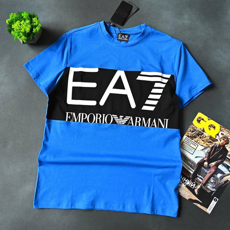 Брендовая мужская футболка emporio armani синяя / стильные мужские ...