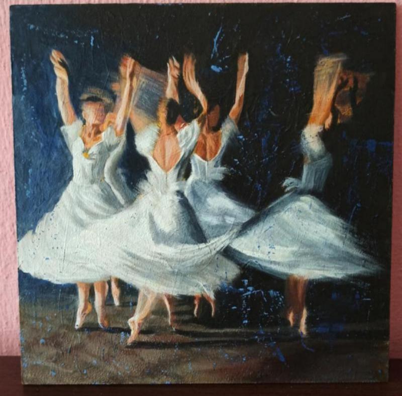 Картина акрилом балерини танець українські картини ніжність вишивка вишиванка 20х20 — ціна 1000