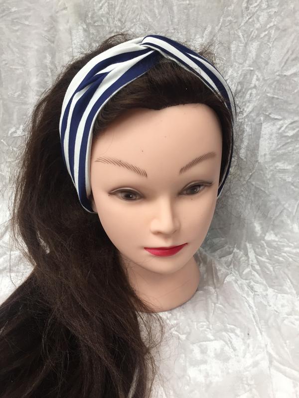 Повязка на голову тюрбан сине белая полоска — цена 220 грн в каталоге Повязки на голову Купить