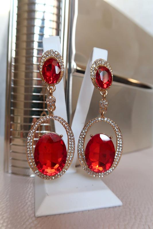 Сережки довгі червоні металеві стразовані — цена 420 грн в каталоге Серьги Купить аксессуары по