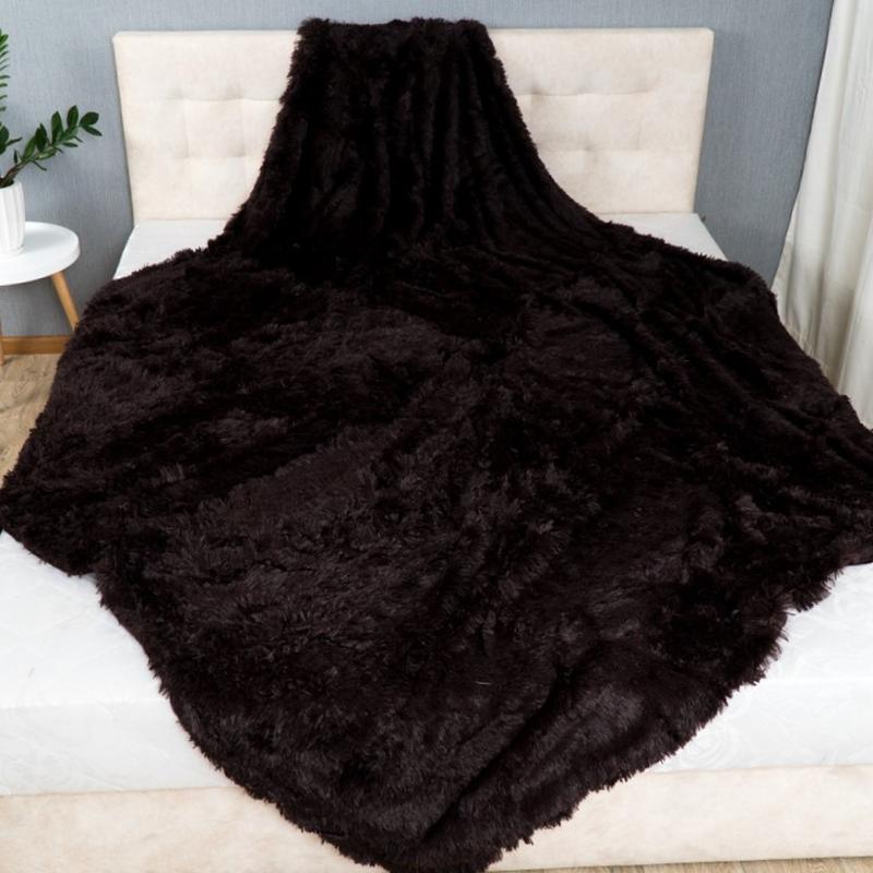 Хутряне покривало травичка покривало з довгим ворсом шоколадне 160х210 — ціна 725 грн у