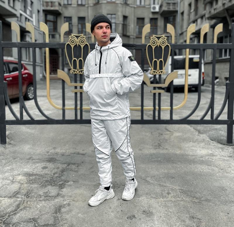 Белый костюм stone island с патчем мужской спортивный костюм стон ...