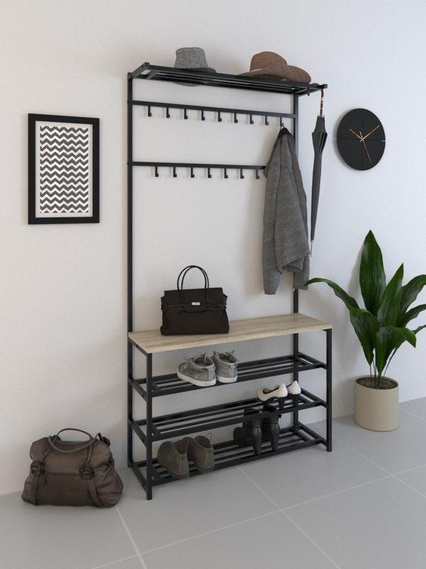 Металлическая напольная вешалка для прихожей с полками для обуви ...