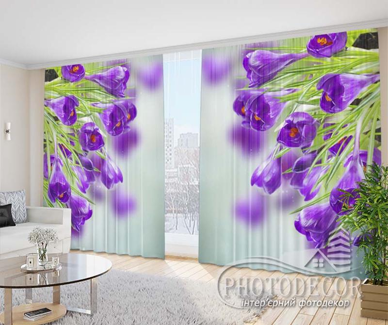Фото шторы фіолетові крокуси 4 будь який розмір читаємо опис — ціна 400 грн у каталозі