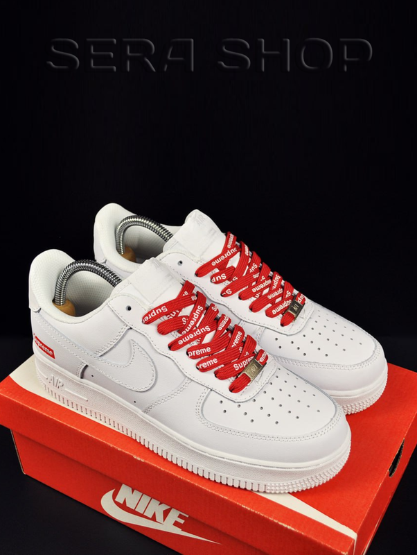 "nike air force 1 supreme белые с красным мужские демисезонные ...