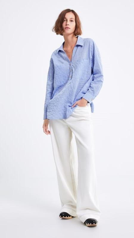 Zara хлопковая рубашка полоска в стиле оверсайз из новых коллекций 863 — цена 350 грн в