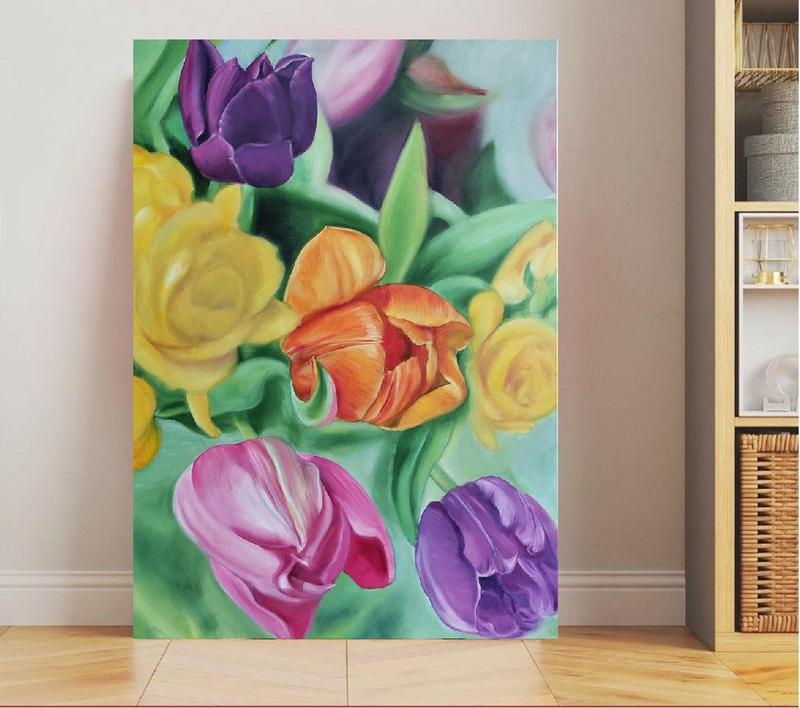 Розпродаж картина інтерєрна з квітами олією на полотні — ціна 5000 грн у каталозі Картини