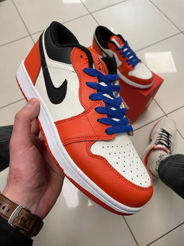 Мужские кожаные оранжевые кроссовки nike air jordan 1 low 🆕 найк ...