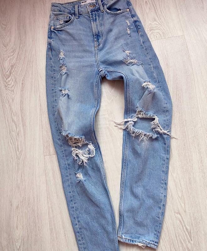 Крутые голубые рванные джинсы mom момы bershka xs denim — цена 400 грн ...