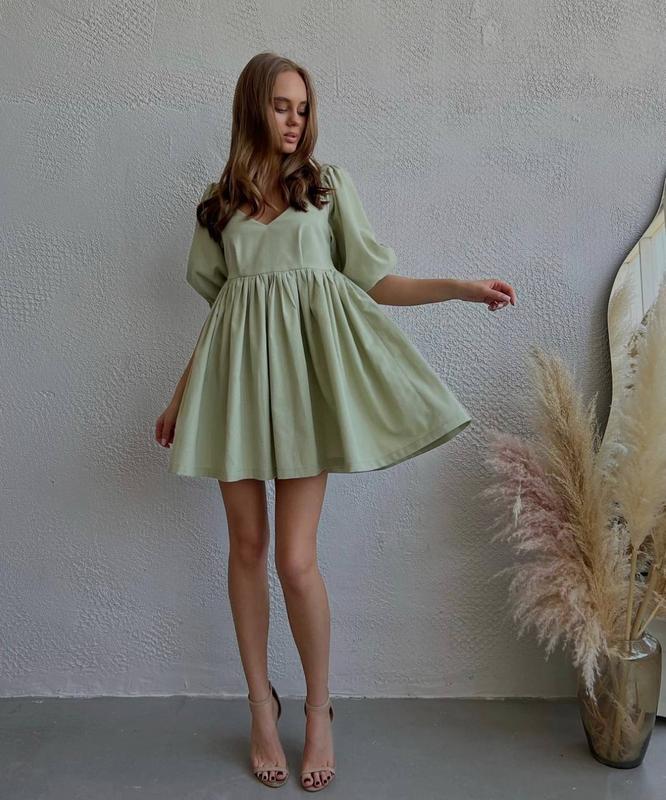 Пишне плаття сукня льон — ціна 478 грн у каталозі Короткі сукні Купити жіночі речі за доступною