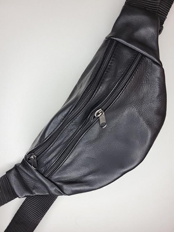 Бананка з натуральної шкіри чорна шкіряна сумка на пояс на плече — ціна 360 грн у каталозі